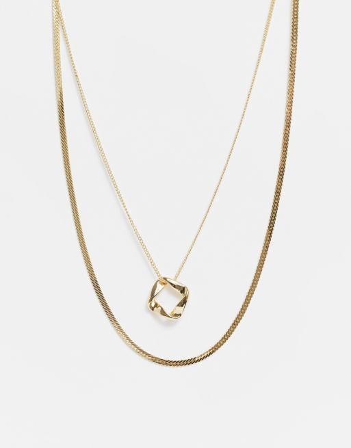 Designb London Collier Multi Rangs à Maillons Plats Et Pendentif Rond