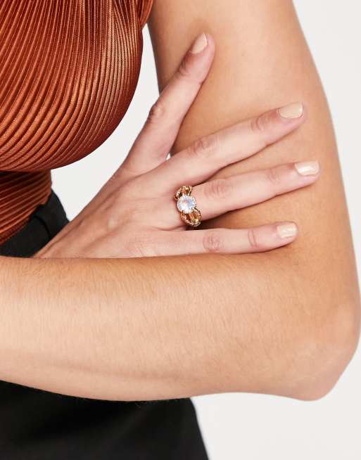 DesignB London crystal claw setting ring in gold | ASOS