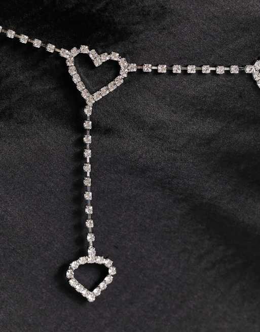 DesignB London diamante heart belly chain in silver | ASOS