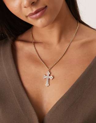 DesignB London embellished cross pendant necklace in gold | ASOS