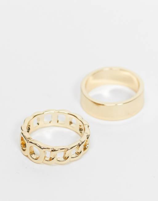 Designb London Exklusiver 2er Pack Goldfarbene Grobgliedrige Ringe