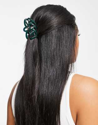 DesignB London hair claw in dark green | ASOS