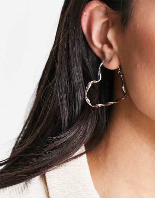 DesignB London melted heart shape earrings in silver | ASOS