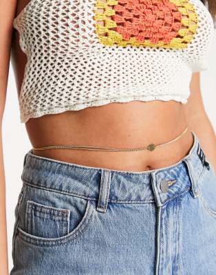 DesignB London multirow belly chain with disc in gold tone | ASOS