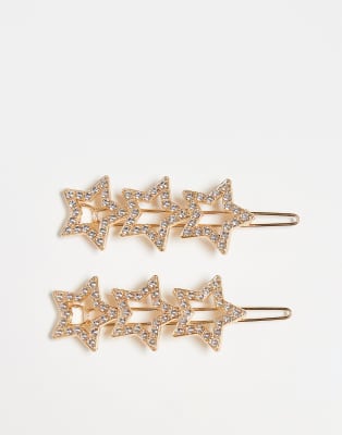 DesignB London pack of 2 embellished star hair slider clips in gold | ASOS