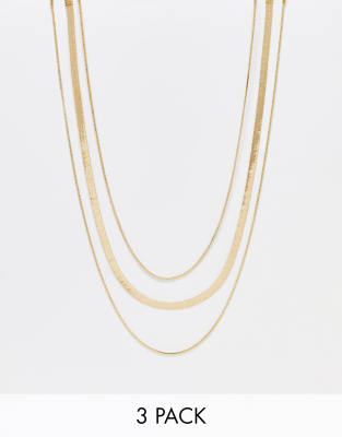 DesignB London pack of 3 necklaces in gold | ASOS