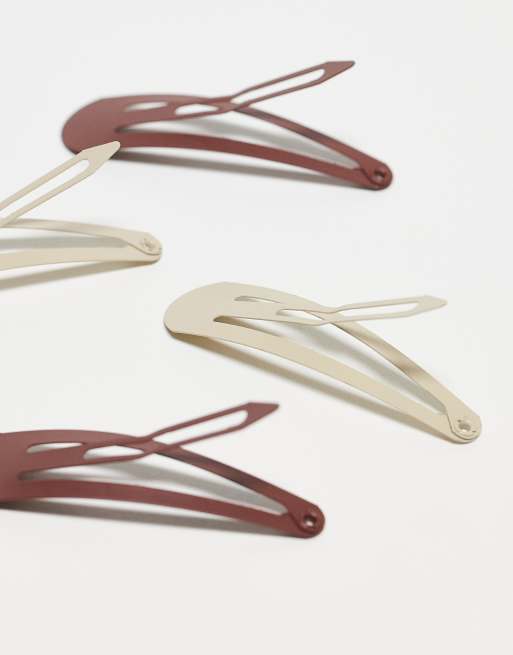 DesignB London pack of 4 hair clips in neutral brown | ASOS