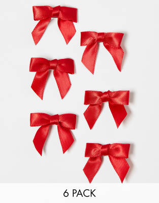 DesignB London pack of 6 mini hair ribbons in red | ASOS
