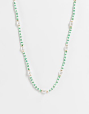 DesignB London pearl and green bead necklace | ASOS