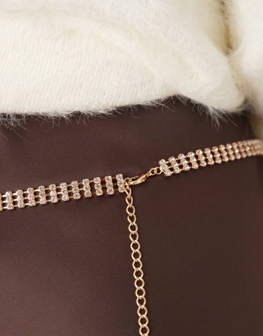 DesignB London rhinestone embellished chain belt in gold | ASOS