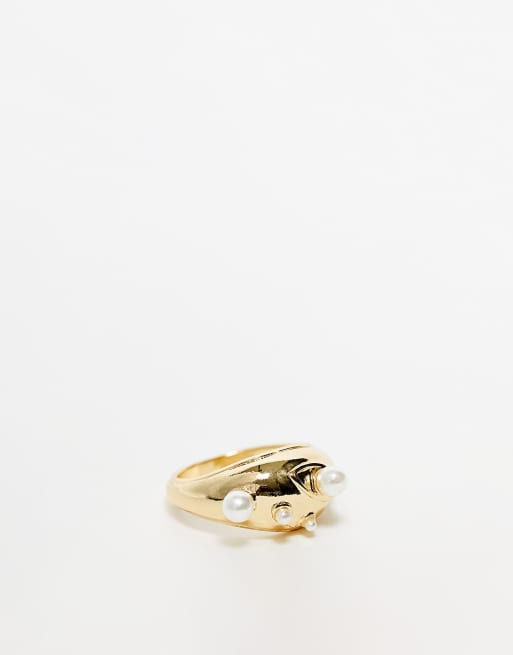 Designb London Statement Ring With Pearl Detail In Gold Asos