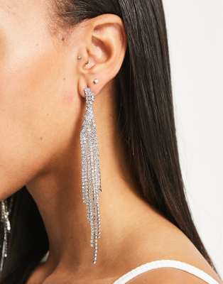 DesignB long rhinestone earrings in silver | ASOS