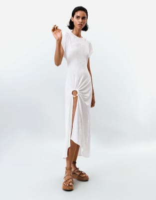 Desigual - Vestido corto blanco de manga corta con acabado flocado | ASOS