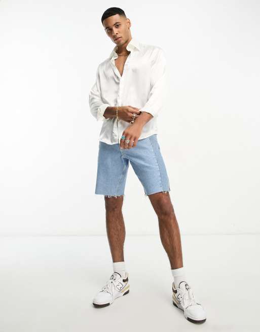 Devil's Advocate cream wide lapel satin shirt | ASOS