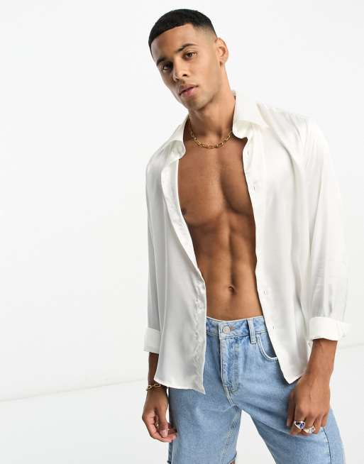 Devil's Advocate cream wide lapel satin shirt | ASOS