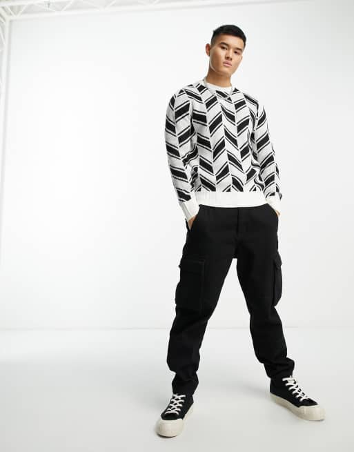 Devils Advocate cross printed jumper in black and white | ASOS