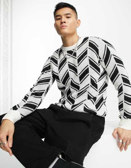 Devils Advocate cross printed jumper in black and white | ASOS