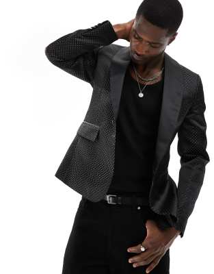 Devils Advocate - Smal colbert met patroon en satijnen revers in zwart ...