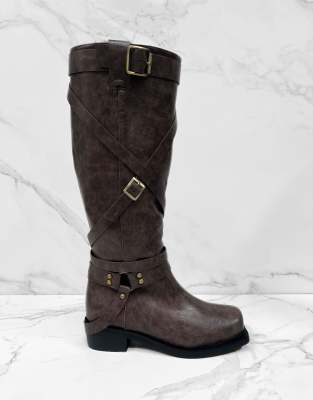 DIA Studios Multi way knee ankle removable straps boots in brown | ASOS