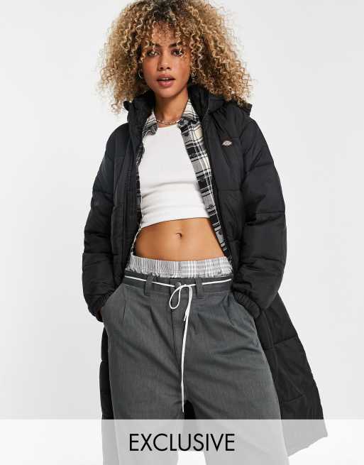 Dickies Alatna long puffer jacket in black | ASOS