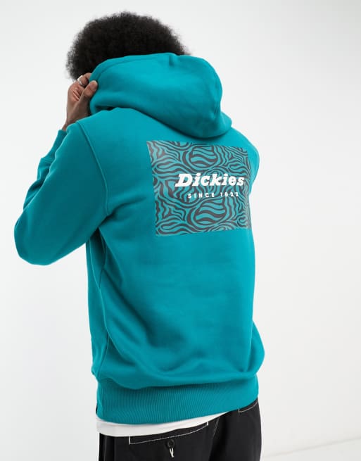 Dickies clackamas back print box logo hoodie in teal | ASOS