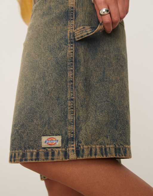 Dickies denim carpenter jorts in indigo with yellow fade | ASOS