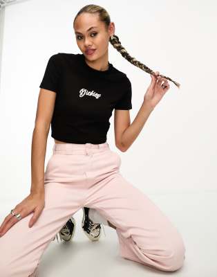 Dickies mayetta crop baby t-shirt with central logo in black | ASOS