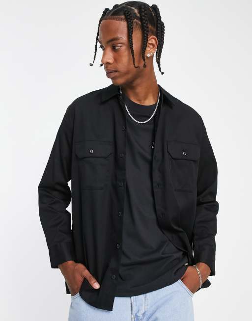 Dickies Work Short Long Sleeve Shirt In Black Asos