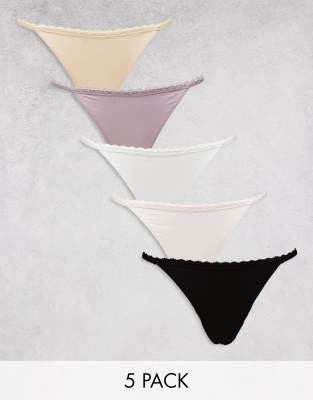 Dorina - Lot de 5 strings coupe tanga en coton avec bordure en dentelle ...