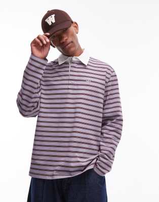 Double A By Wood Wood landon cotton polo shirt in lilac gray stripes | ASOS