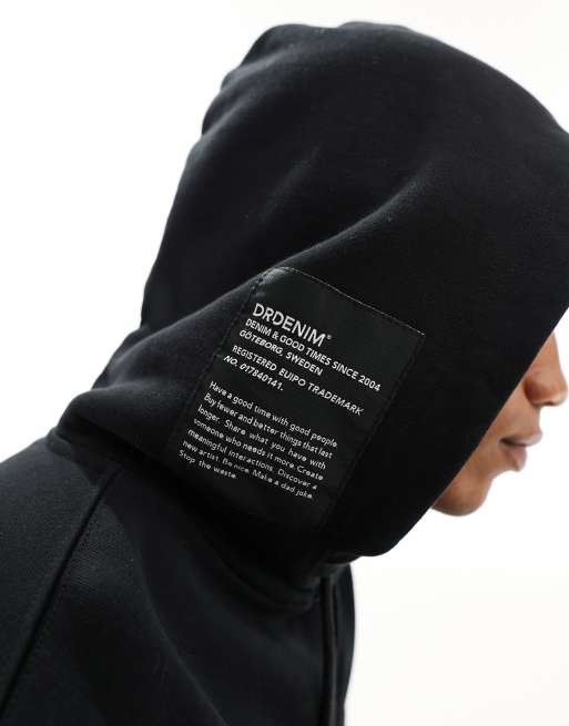 Dr Denim Damien hood logo heavyweight hoodie in black | ASOS