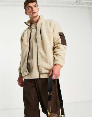 Dr Denim Ethan borg zip fleece jacket in cream | ASOS