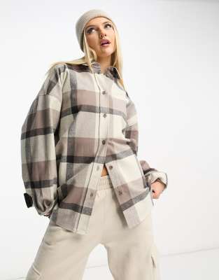 Dr Denim oversized checked print shirt in walnut brown check | ASOS