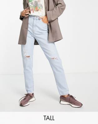 Dr Denim Tall Nora ripped mom jeans in superlight blue | ASOS