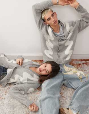 Dr Denim unisex Tom relaxed fit knit wool blend cardigan in grey ...