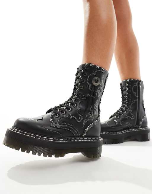 Dr Martens Jadon 10 eye western gothic boots in black | ASOS