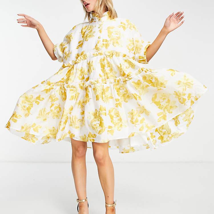 Dream Sister Jane oversized jacquard smock dress in golden Dream Sister Jane oversized jacquard smock dress in golden
