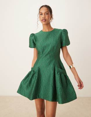 Dream Sister Jane - Trillium - Robe courte en jacquard - Vert | ASOS
