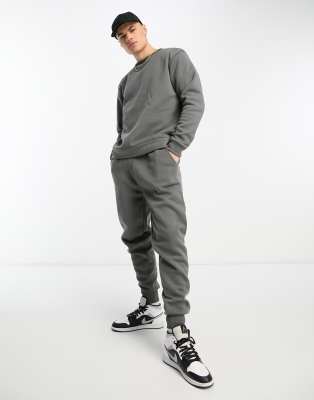 DTT crew neck sweatshirt & jogger tracksuit set in charcoal | ASOS