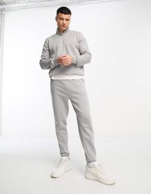 DTT half zip sweatshirt & jogger tracksuit set in light grey | ASOS