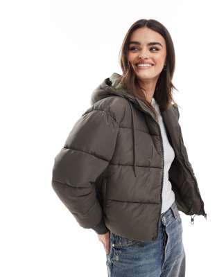 DTT hooded puffer jacket in dark grey | ASOS