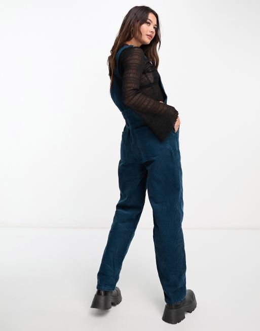 DTT Ivy cord wide leg dungarees with pockets in blue | ASOS