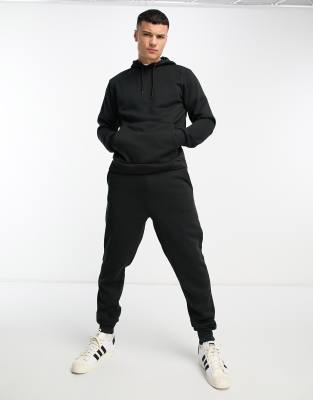 DTT overhead hoodie & trackies tracksuit set in black | ASOS