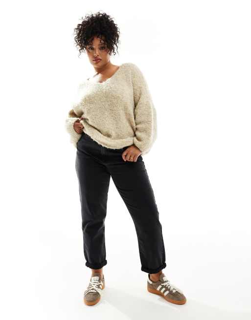 DTT Plus Lou mom jeans in washed black | ASOS