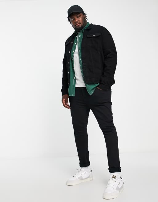 DTT Plus slim fit denim jacket in black | ASOS