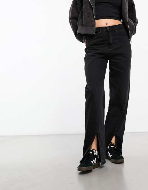 DTT split front hem straight leg jeans in black | ASOS