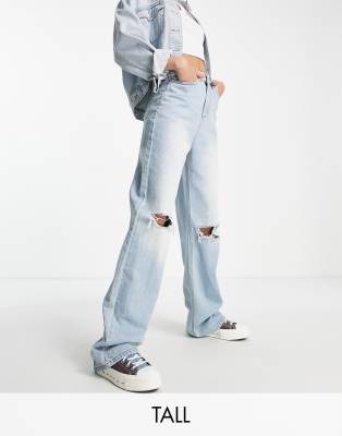 DTT Tall high rise straight dad jeans with knee rips | ASOS