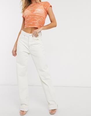 Dua Lipa x Pepe Jeans – Straight Jeans in Ecru mit hohem Bund | ASOS