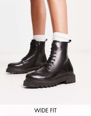 Dune London Wide Fit chunky lace up boot in black | ASOS