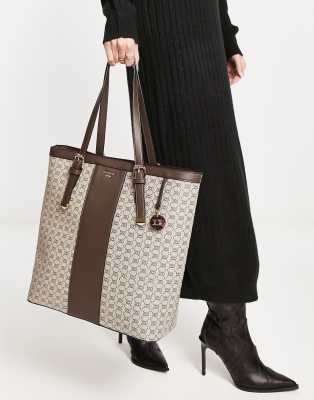 Dune monogram PU tote bag in brown | ASOS